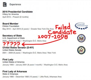 Hillary Clinton Omits Failed Presidential Campaign on LinkedIn Resume