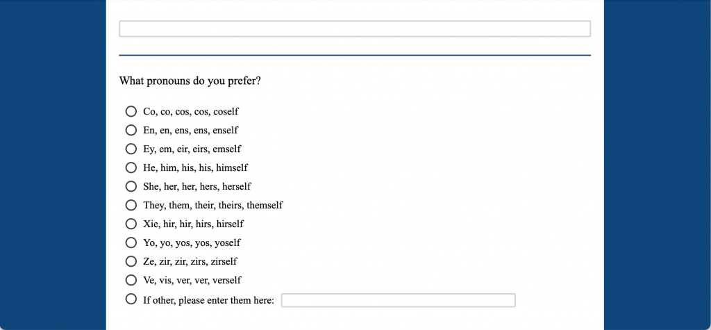 Women's Student Group Offers 10 Pronoun Options on Application