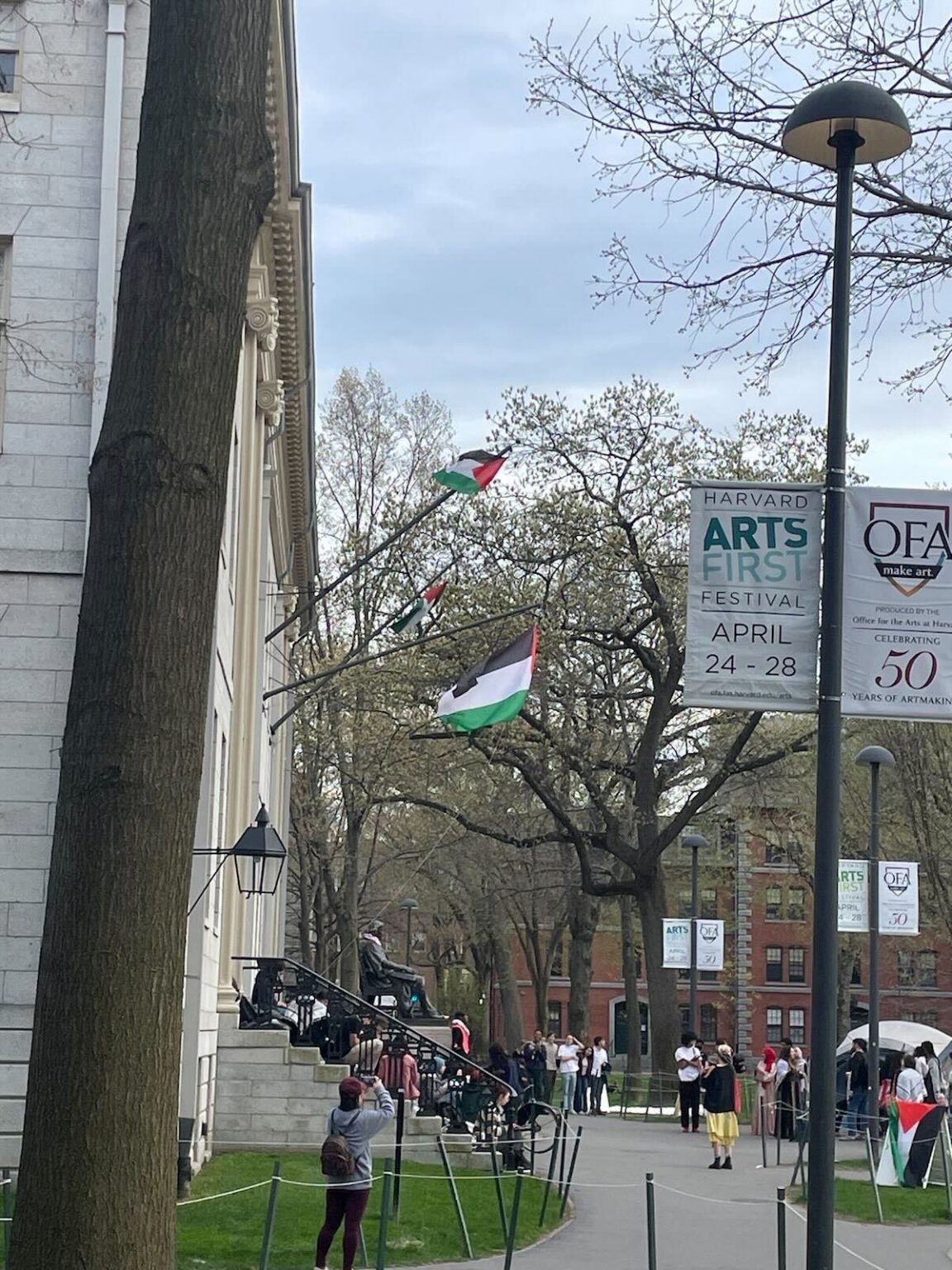 Harvard Protesters Raise Palestinian Flags On University Building, In ...