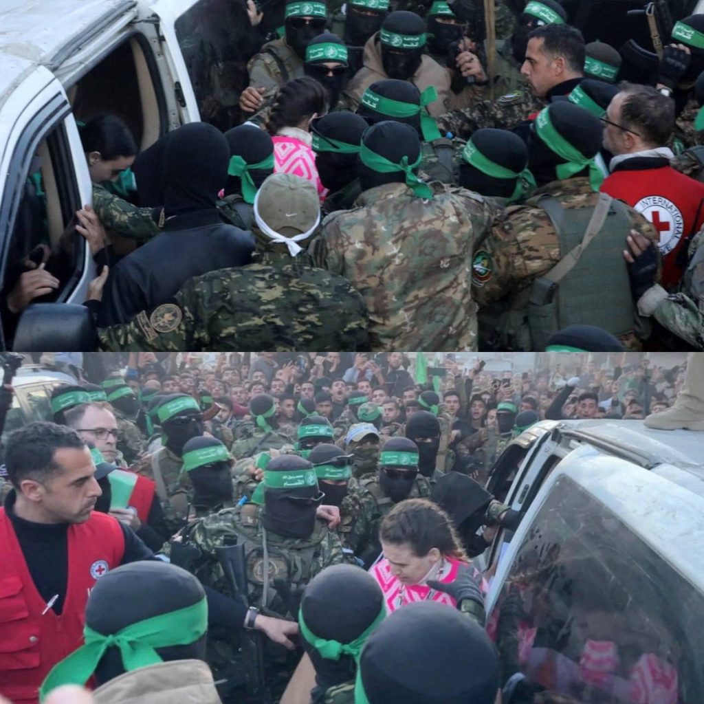 Armed Hamas Terrorists Form Mob Around Ambulance Carrying First Round ...