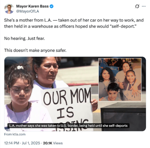Karen Bass Claimed ICE Kidnapped a Los Angeles Mother on Her Way to ...